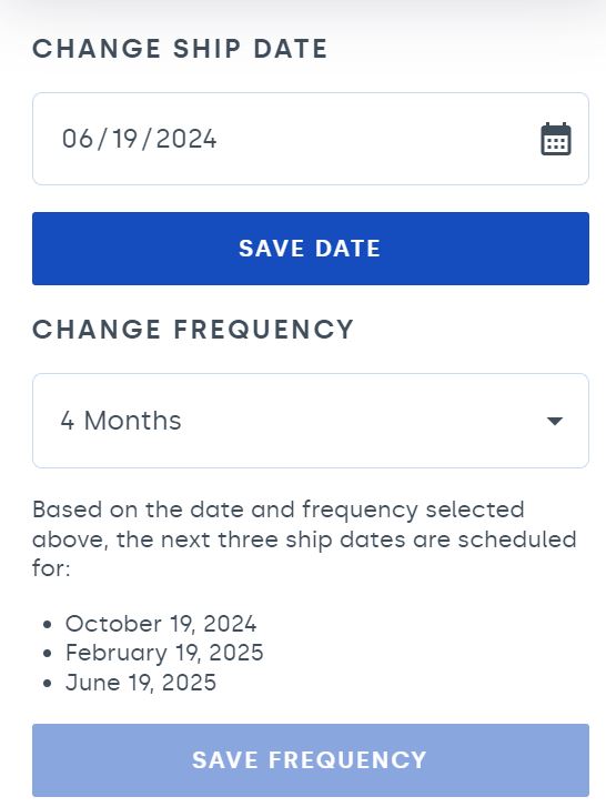 Edit Subscription Ship Date or Frequency